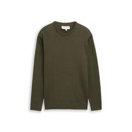 Tom Tailor Herren Basic Strickpullover aus Baumwolle, gr&uuml;n, Uni, Gr. XL