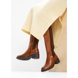 bonprix Stiefel aus Leder, braun, Gr.41, Klassicher Stiefel aus Leder mit Elastikeinsatz, aus Glattleder