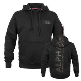 Alpha Industries Back Print Hoody black/woodland, Gr&ouml;&szlig;e M