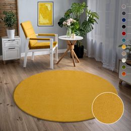 Teppich Sanat "Uni", gelb, H:13mm &Oslash;:80cm, Kunstfaser, Teppiche, Teppich, robuster Kurzflorteppich, gro&szlig;e Farbauswahl, Wohnzimmer, alle R&auml;ume