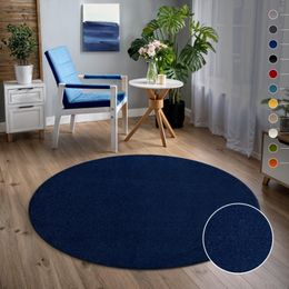 Teppich Sanat "Uni", blau (navy), H:13mm &Oslash;:80cm, Kunstfaser, Teppiche, Teppich, robuster Kurzflorteppich, gro&szlig;e Farbauswahl, Wohnzimmer, alle R&auml;ume