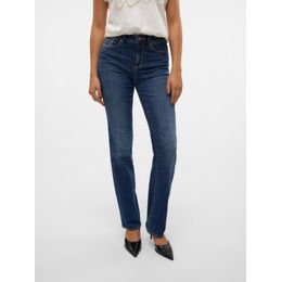 Véro Moda Straight-Jeans VERO MODA "VMFLASH MR STRAIGHT JEANS LI3300 GA NOOS", Damen, Gr. XS (34), Länge 30, dunkelblau denim, Denim/Jeans, Obermaterial: 89% Baumwolle, 9% Elastomultiester, 2% Elasthan, unifarben, gerade lang, Jeans Straight-Jeans