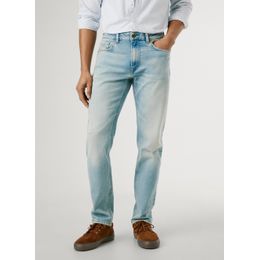 Tapered-fit-Jeans Pepe Jeans "STANLEY", Damen, Gr. 33, Länge 32, dirty bleached, Denim/Jeans, Obermaterial: 99% Baumwolle, 1% Elasthan, gerade, unten schmal, Jeans, Ziernähte an den Gesäßtaschen