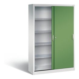 C+P Werkzeugschrank mit Schiebet&uuml;ren, innen 4 B&ouml;den, H1950xB1200xT400mm Front Resedagr&uuml;n Korpus Lichtgrau ; C + P M&ouml;belsysteme (2049-00|S10076)