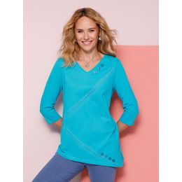 Longshirt Classic Basics "Longshirt", Damen, Gr. 52, t&uuml;rkis, 100% Baumwolle, unifarben, V-Ausschnitt, Shirts Longshirt