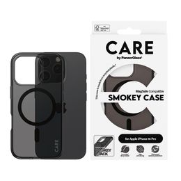 CARE BY PANZERGLASS Handyh&uuml;lle "Smokey Case f&uuml;r Apple iPhone 16 Pro", schwarz (transparent, schwarz), B:11cm H:1,9cm T:19,7cm, H&uuml;llen, Backcover, Schutzh&uuml;lle, Handyschutzh&uuml;lle, Case, Schutzcase, sto&szlig;fest