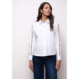 Langarmbluse Street One, Damen, Gr. 38, wei&szlig;, Web, 100% Baumwolle, unifarben, normal normal, V-Ausschnitt, B&uuml;ndchen, Blusen
