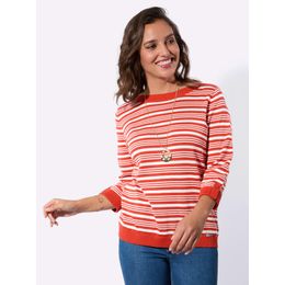 Casual Looks Damen 3/4 Arm-Pullover "Ringel-Pullover"terra, ecru, geringelt, Gr. 38, gemustert, gestreift, mehrfarbig, 100% Baumwolle, Pullover