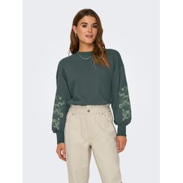 Sweatshirt Only "ONLBROOKE L/S O-NECK FLOWER SWT", Damen, Gr. L, balsam gr&uuml;n print:tonal sleeve bouquet, Sweatware, Obermaterial: 60% Baumwolle, 40% Polyester, regular fit normal, Rundhals, Rippb&uuml;ndchen, Sweatshirts Sweatshirt