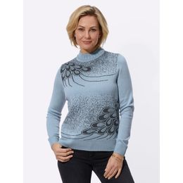 Stehkragenpullover Classic Basics "Pullover", Damen, Gr. 44, blau (hellblau, gemustert), 100% Polyacryl, gemustert, Pullover Stehkragenpullover