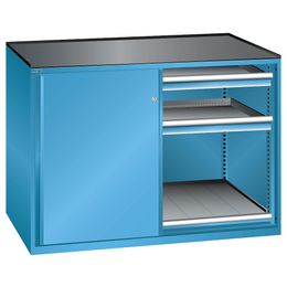 LISTA Schiebet&uuml;renschrank, Traglast Auszugboden 75 kg, 4 Schubladen, 2 Auszugb&ouml;den, lichtblau
