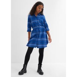 bonprix Blusenkleid aus Flanell, blau, 100% Baumwolle,Flanell