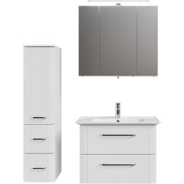 Badm&ouml;bel-Set SAPHIR "Serie 3006 3-teilig Keramik-Waschtisch mit Spiegelschrank", wei&szlig;, B:80cm H:57,4cm T:46,8cm, Spanplatte, Kastenm&ouml;bel-Sets, Badm&ouml;bel-Set, Badezimmer-Set mit Midischrank, inkl. T&uuml;rd&auml;mpfer