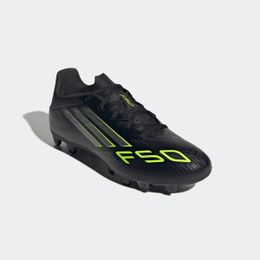 Fußballschuh adidas Performance "F50 CLUB KUNSTRASEN NEUERER GENERATION, HART- UND ASCHENPLÄTZE", Damen, Gr. 44,5, schwarz (core schwarz, iron metallic, lucid lemon), Synthetik, Schuhe Fußballschuh, geeignet für Rasen- und Kunstrasenplätze