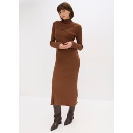 bonprix Strickkleid aus softem Viskose-Mix, braun, Gr.44/46 (L), Zweiteiliges Strickkleid, auch einzeln zu tragen