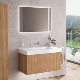 neoro n50 stripes Unterschrank B: 100 cm mit 1 Auszug, eiche profiliert, mit Spiegel, Waschtisch area, BN0159WM+BN0483BPO+BN0004MI,