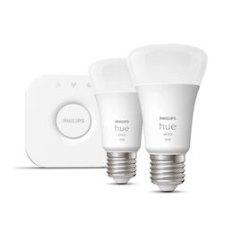 PHILIPS Hue White 2er Starter Set mit Bridge E27, 2700 K, 9,5 W, 8719514289116,