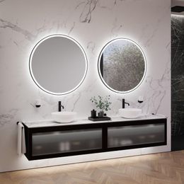 neoro n80 albus Unterschrank B: 240 cm mit 2 Ausz&uuml;gen, mit profilierter Glasfront, mit Spiegel, 2 Waschtische &Oslash; 40 cm,,