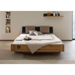 Bett inkl. Kopfteilkissen taupe Wildeiche 140x200x86 natur ge&ouml;lt/lackiert KITZB&Uuml;HEL #256