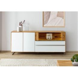 Sideboard Wildeiche 200x43x87 natur ge&ouml;lt / Glas wei&szlig; WIEN #121