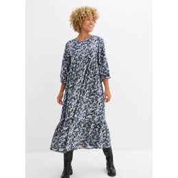 bonprix Blusenkleid aus flie&szlig;ender Viskose, blau, Gr.52, Blusenkleid in leichtem A-Linien-Schnitt. Mit elastischem Abschluss am &Auml;rmelbund und floralem Print., aus Viskose
