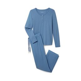 Tchibo - Flanell-Pyjama-Set - Damen - Gr. L - blau