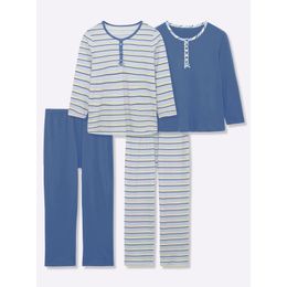 w&auml;schepur sheego Gro&szlig;e Gr&ouml;&szlig;en Schlafanz&uuml;ge aus reiner Baumwolle, jeansblau + jeansblau-geringelt, Gr&ouml;&szlig;e 48/50 - Damen