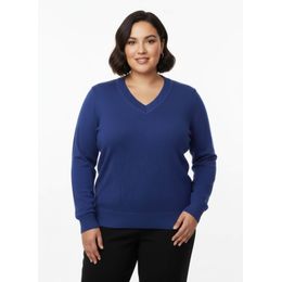 sheego Gro&szlig;e Gr&ouml;&szlig;en V-Ausschnitt-Pullover aus Feinstrick, royalblau, Gr&ouml;&szlig;e 46 - Damen