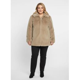 sheego Gro&szlig;e Gr&ouml;&szlig;en Fellimitatjacke mit Umlegekragen, beige, Gr&ouml;&szlig;e 54 - Damen
