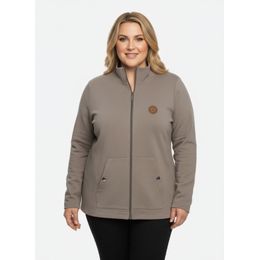 sheego Gro&szlig;e Gr&ouml;&szlig;en Shirtjacke mit K&auml;nguru-Taschen, taupe, Gr&ouml;&szlig;e 54 - Damen