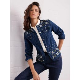 Jeansblazer CREATION L PREMIUM "Lyocell-Mix-Jeans-Blazer", Damen, Gr. 48, blau, stone, washed, 63% Baumwolle, 22% Lyocell, 13% Polyester, 2% Elasthan, Blazer Jeansblazer