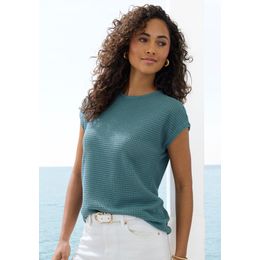 Kurzarmshirt Vivance "mit modischer Waffelstruktur", Damen, Gr. 40/42, mint, eukalyptus, Strick, Obermaterial: 64% Polyester, 34% Viskose, 2% Elasthan, leicht transparent, unifarben, bequem, Rundhals, Shirts Kurzarmshirt, aus b&uuml;gelfreier Strickqualit&auml;t