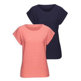 T-Shirt Vivance "mit modischer Streifenstruktur", Damen, Gr. 36/38, bunt (apricot, navy), Obermaterial: 100% Baumwolle, unifarben, bequem normal, Rundhals, Shirts T-Shirt, aus weicher Baumwoll-Qualit&auml;t, Topseller