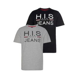 H.I.S. Rundhalsshirt H.I.S, Herren, Gr. XL (56/58), schwarz (schwarz, grau, meliert), Single Jersey, Obermaterial: 100% Baumwolle. Obermaterial Melange: 90% Baumwolle, 10% Viskose, bedruckt, schmal, Rundhals, Shirts Rundhalsshirt, schmal geschnitten, bedrucktes Design, Rundhals, aus Baumwolle
