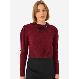 Bianco Lucci Pullover Damen Gr&ouml;&szlig;e S/L karminrot / schwarz / silber