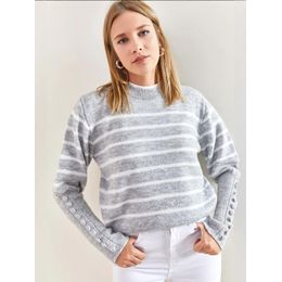 Bianco Lucci Pullover Damen Gr&ouml;&szlig;e S/L graumeliert / wei&szlig;