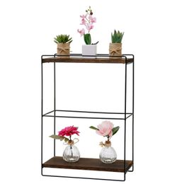 Wandregal MCW-K77, H&auml;ngeregal Regal K&uuml;chenregal, Massiv-Holz Metall Industrial 2 Regalb&ouml;den 50x35x17cm ~ dunkelbraun