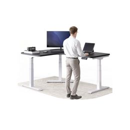 DESKSPACE Elektrisch höhenverstellbarer Eck-Tisch, Schwarz Tischplatte / Weiß Gestell