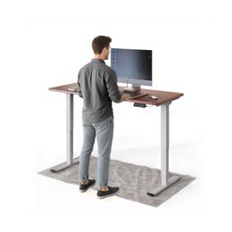 DESKSPACE Pro Plus Elektrisch Schreibtisch, Mahagoni Tischplatte / Weiß Gestell / 140x70 cm
