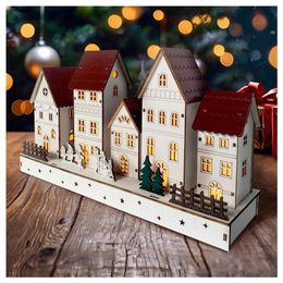 HTI-Living LED Holz Weihnachtsdorf mit Wintermotiv Batteriebetrieben