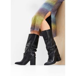 bonprix Stiefel, schwarz, Gr.42, Modischer Stiefel mit Umschlag und Raffung, aus Vegan