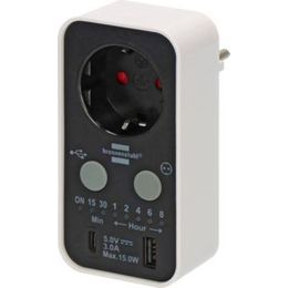 Fa.Brennenstuhl Brennenstuhl Timer-Steckdose mit LED-Anzeige, 1x USB A, 1x USB-C, Countdown 15 Min bis 8 Std, schwarz/wei&szlig;