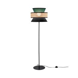 Stehlampe Gazebo, grün/schwarz/natur, 147 cm, Stoff/Rattan
