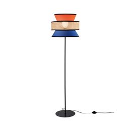 Stehlampe Gazebo, orange/blau/natur, 147 cm, Stoff/Rattan