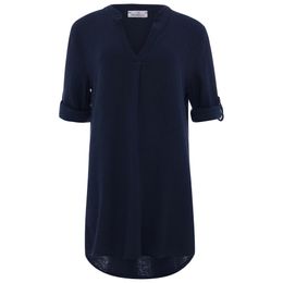 Schlupfbluse Zwillingsherz ""Rom"", Damen, navy, Web, Obermaterial: 100% Baumwolle, unifarben, ca. Mitte Oberschenkel, tiefer V-Ausschnitt, Krempelärmel 1-Knopf-Manschette, Blusen Schlupfbluse