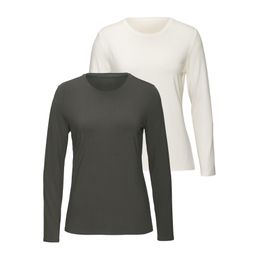 Langarmshirt Lascana "aus weichem Viskose-Stretch", Damen, Gr. 32/34, gr&uuml;n (graugr&uuml;n, creme), Single Jersey, Obermaterial: 95% Viskose, 5% Elasthan, unifarben, Basic, Basic normal, Rundhals, Shirts Langarmshirt