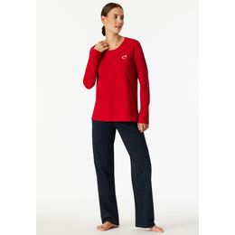 Schiesser Damen Schlafanzug "Family", Gr. 36rot, Single Jersey, Obermaterial: 100% Baumwolle, Homewear-Sets, Langarm, Baumwolle, Rundhalsausschnitt