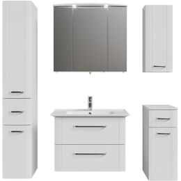 Badm&ouml;bel-Set SAPHIR "Serie 3006 5-teilig Keramik-Waschtisch mit Spiegelschrank", wei&szlig;, B:80cm H:57,4cm T:46,8cm, Spanplatte, Kastenm&ouml;bel-Sets, Badm&ouml;bel-Set, Badezimmer-Set mit Unterschrank, H&auml;ngeschrank, Hochschrank, T&uuml;rd&auml;mpfer