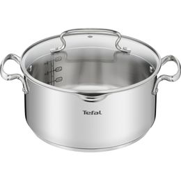Kochtopf Tefal "Duetto+", grau (edelstahl), H:12cm Ø:24cm, Töpfe, Kochtopf, hochglanzpoliert, Glasdeckel mit Siebfunktion