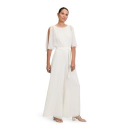 Overall Vera Mont "Damen mit Bindeg&uuml;rtel", Damen, Gr. 42, Normalgr&ouml;&szlig;en, wei&szlig; (rohwei&szlig;), Chiffon, Obermaterial: 100% Polyester; Futter: 100% Polyester, ausgestellt, Rundhals, Overalls Overall, Design